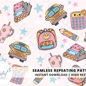 Girl Back to School Seamless Pattern Digital Design Download, Pink Back ...