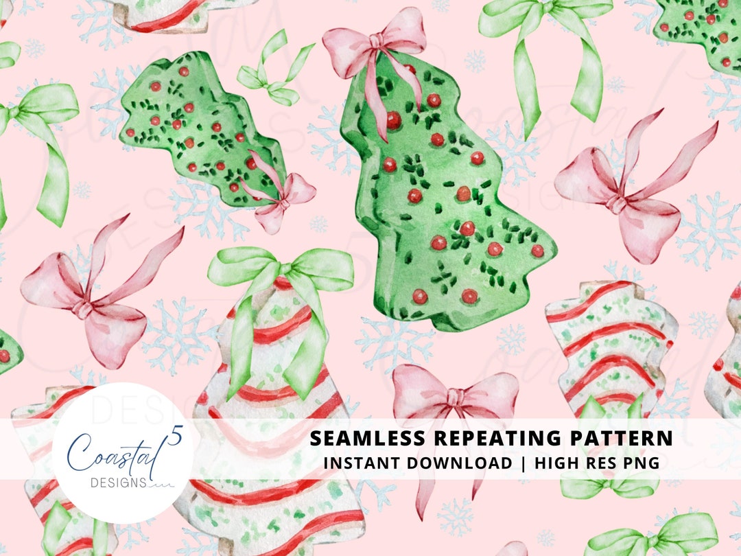 Coquette Christmas Bows Seamless File, Seamless Christmas Cakes Pattern ...