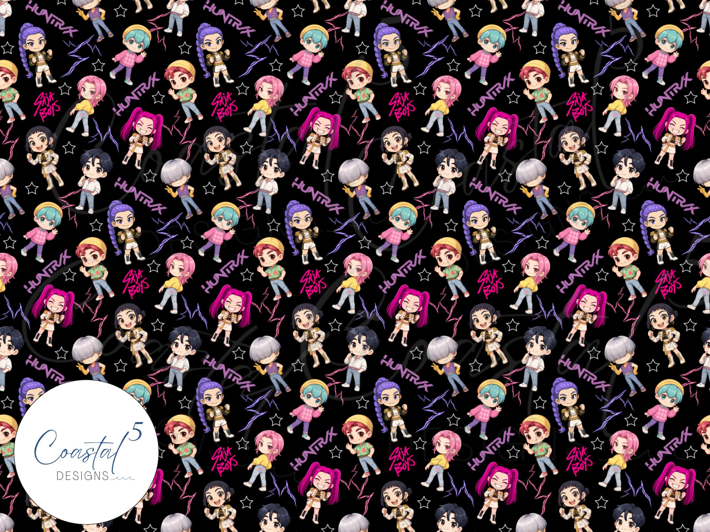 Inspired Huntrix and Saja Boys Seamless Pattern, Kpop Demon Hunters ...