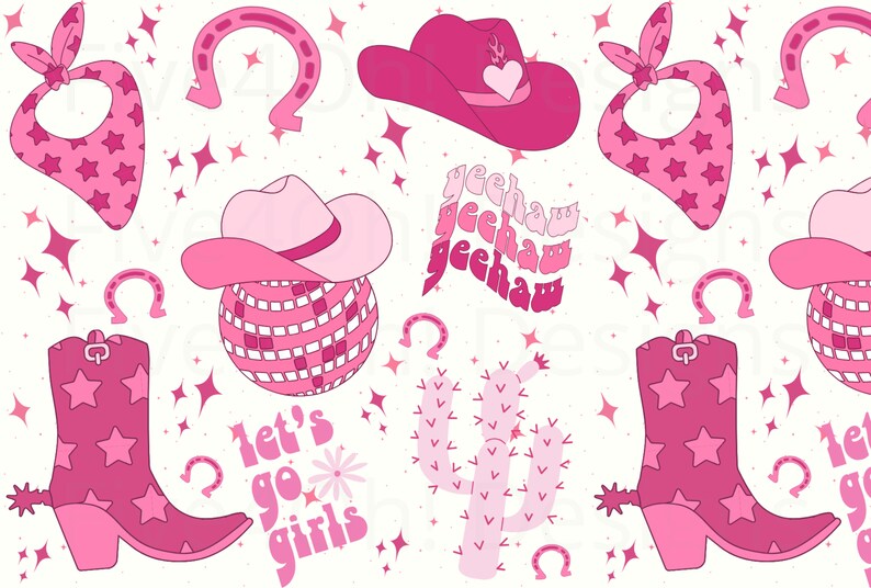 Western Seamless Pattern | Lets Go Girls | Pink Cowgirl Seamless ...