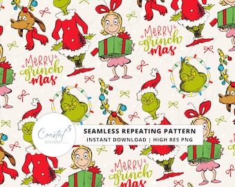 Pink Mean Green Seamless Pattern, Christmas Seamless Pattern Design ...