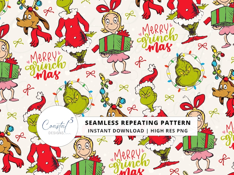 Mean Green Seamless Pattern, Christmas Seamless Pattern Design, You're ...