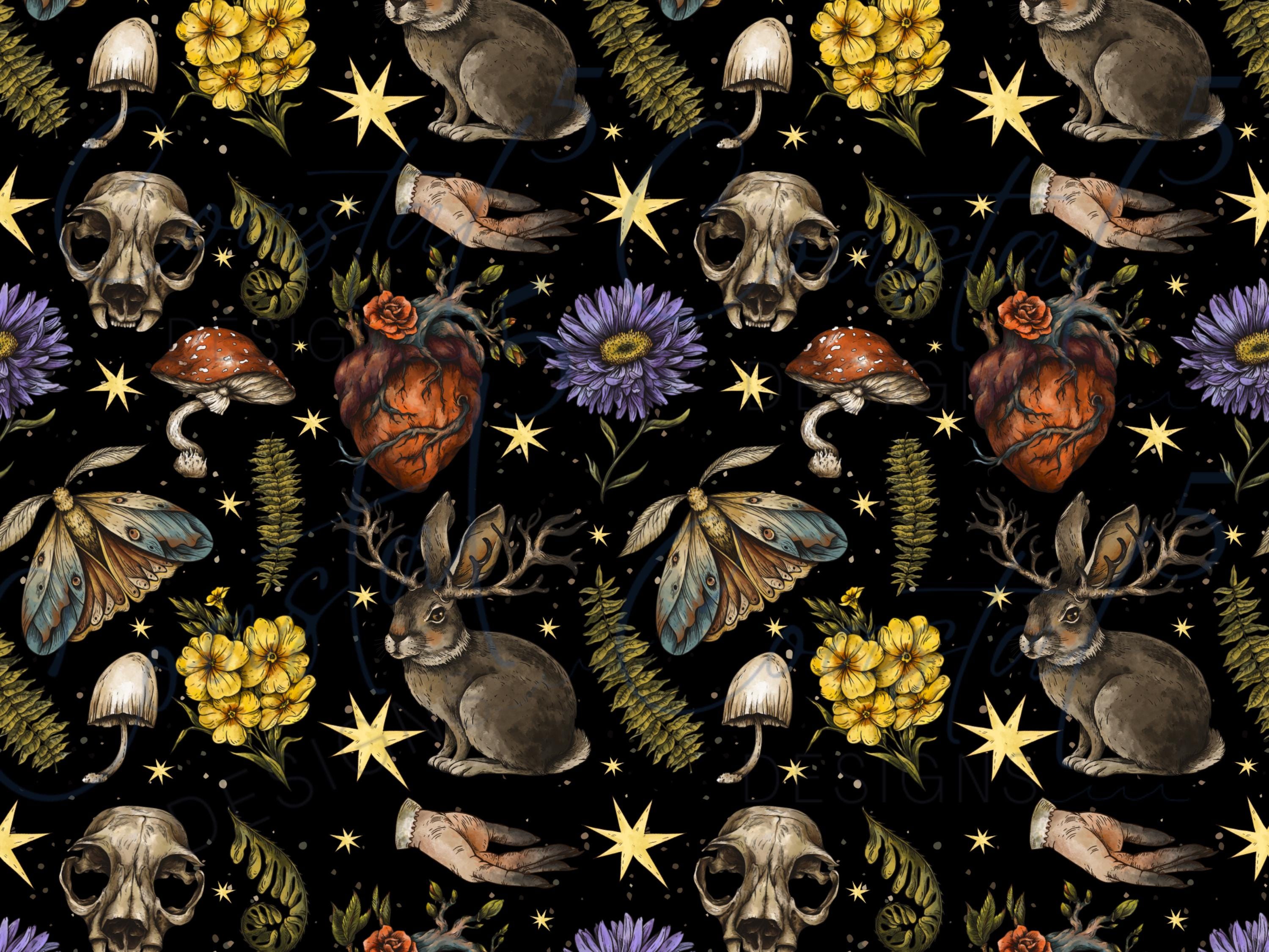 Witchy Night Garden Seamless Pattern, Dark Cottagecore Digital Paper ...