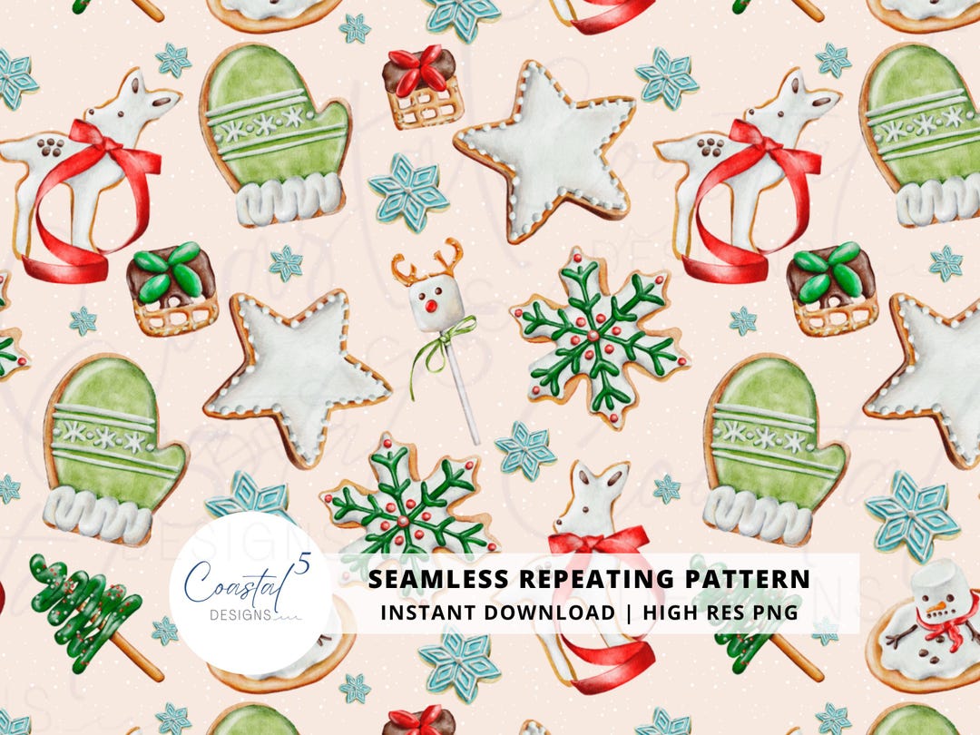 Winter Seamless File, Christmas Cookie Seamless Pattern, Holiday Fabric ...