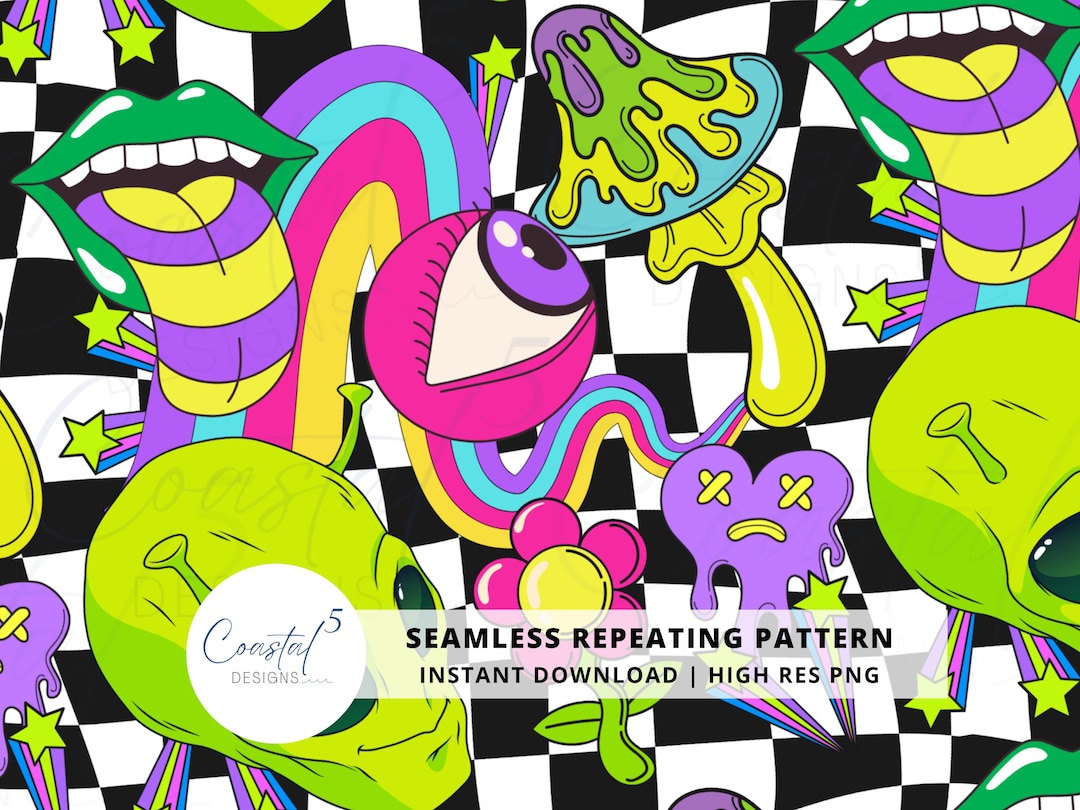 Trippy Seamless Pattern, Psychedelic Pattern, Alien Seamless Pattern ...