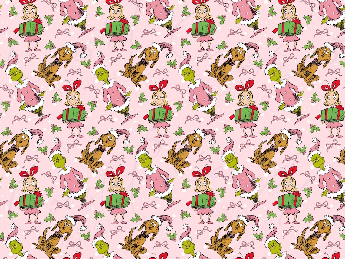 Pink Mean Green Seamless Pattern, Christmas Seamless Pattern Design ...