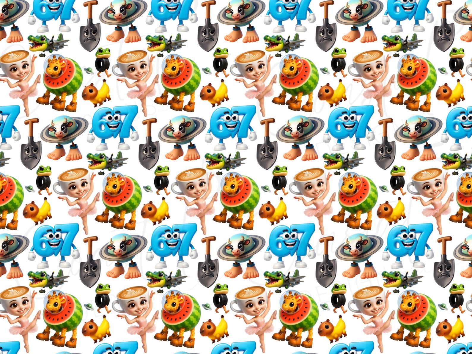 Patrón sin costuras italiano Brainrot, papel digital meme italiano, Tong Sahor, Tratalero ...