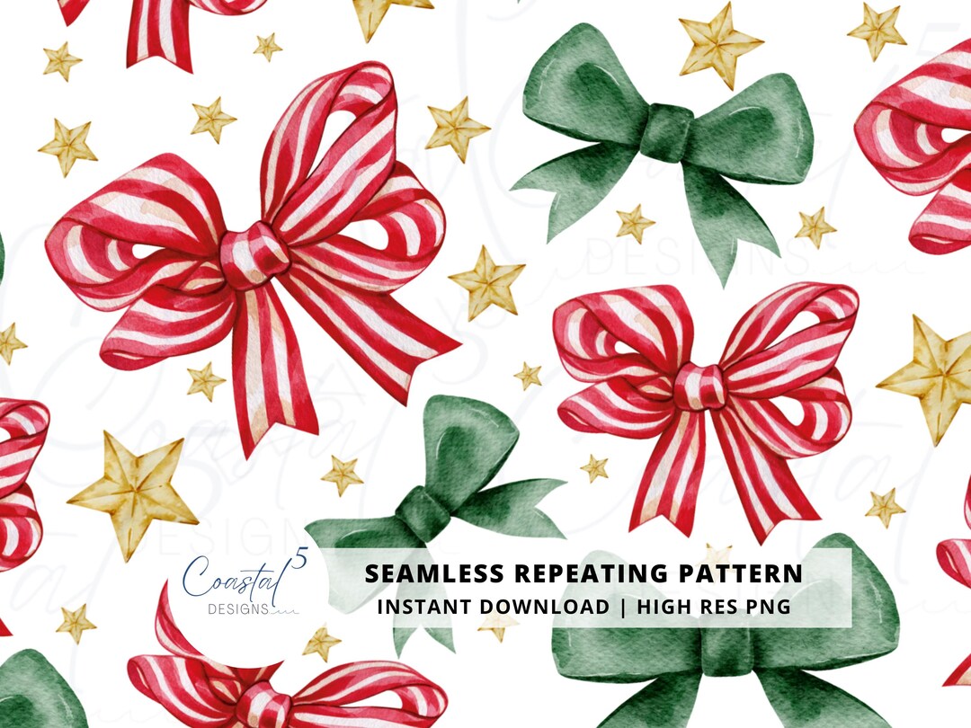 Red Christmas Bow Seamless Pattern, Coquette Christmas Seamless File ...