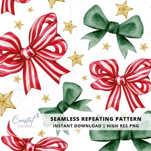 Red Christmas Bow Seamless Pattern, Coquette Christmas Seamless File ...