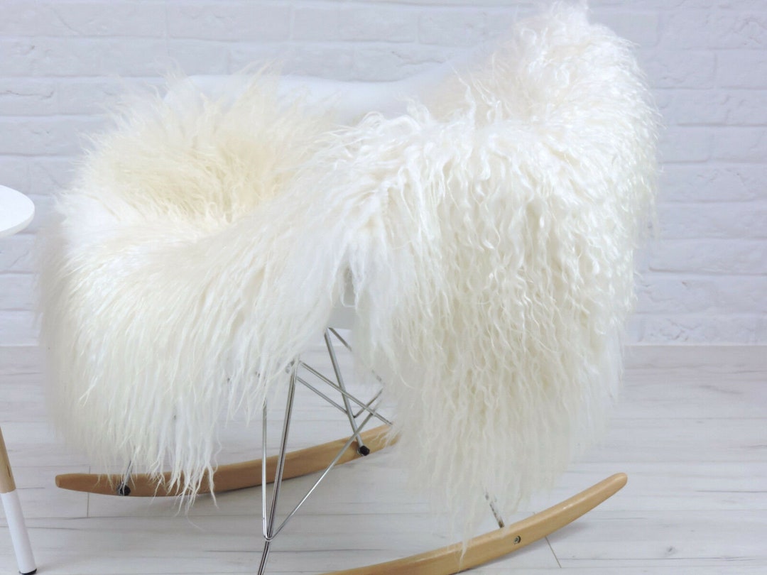 White Curly Wool SHEEPSKIN RUG MONGOLIAN Large Luxurious Decorative ...