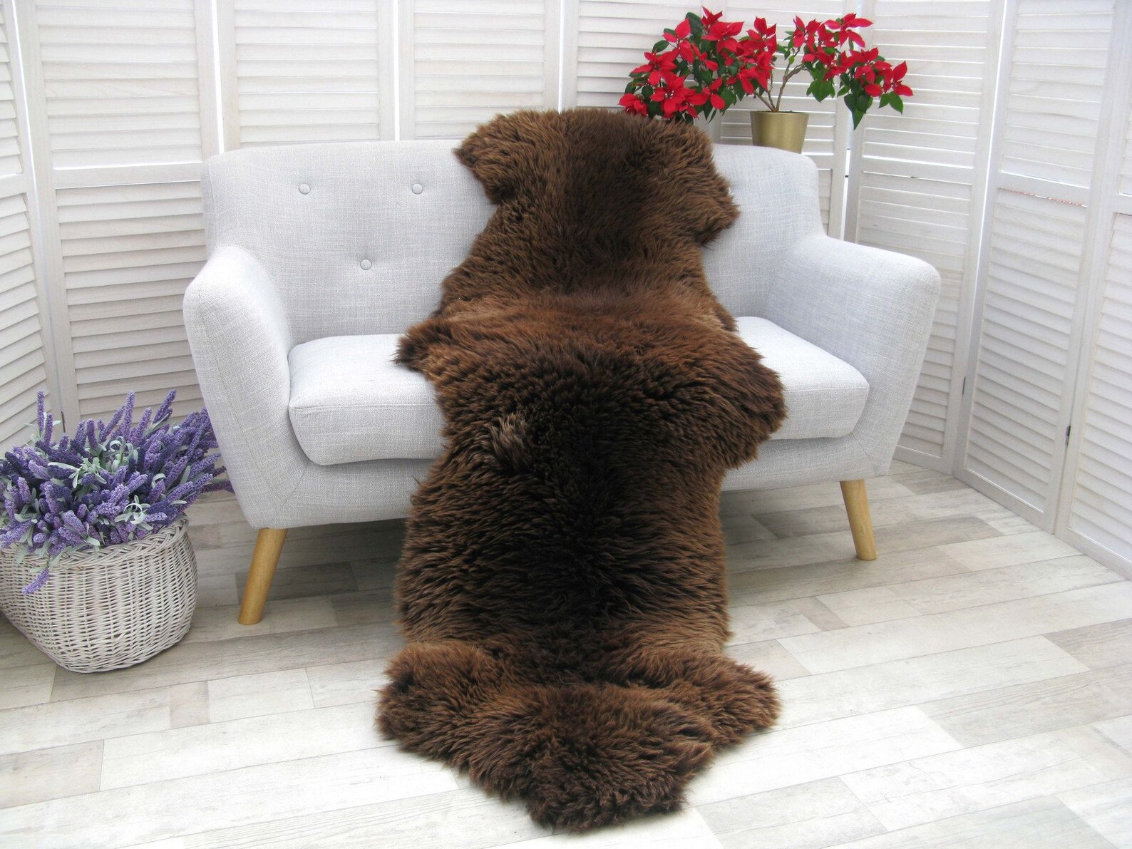 Real BRITISH DOUBLE SHEEPSKIN Rug Hide Natural Brown Soft Sofa - Etsy UK