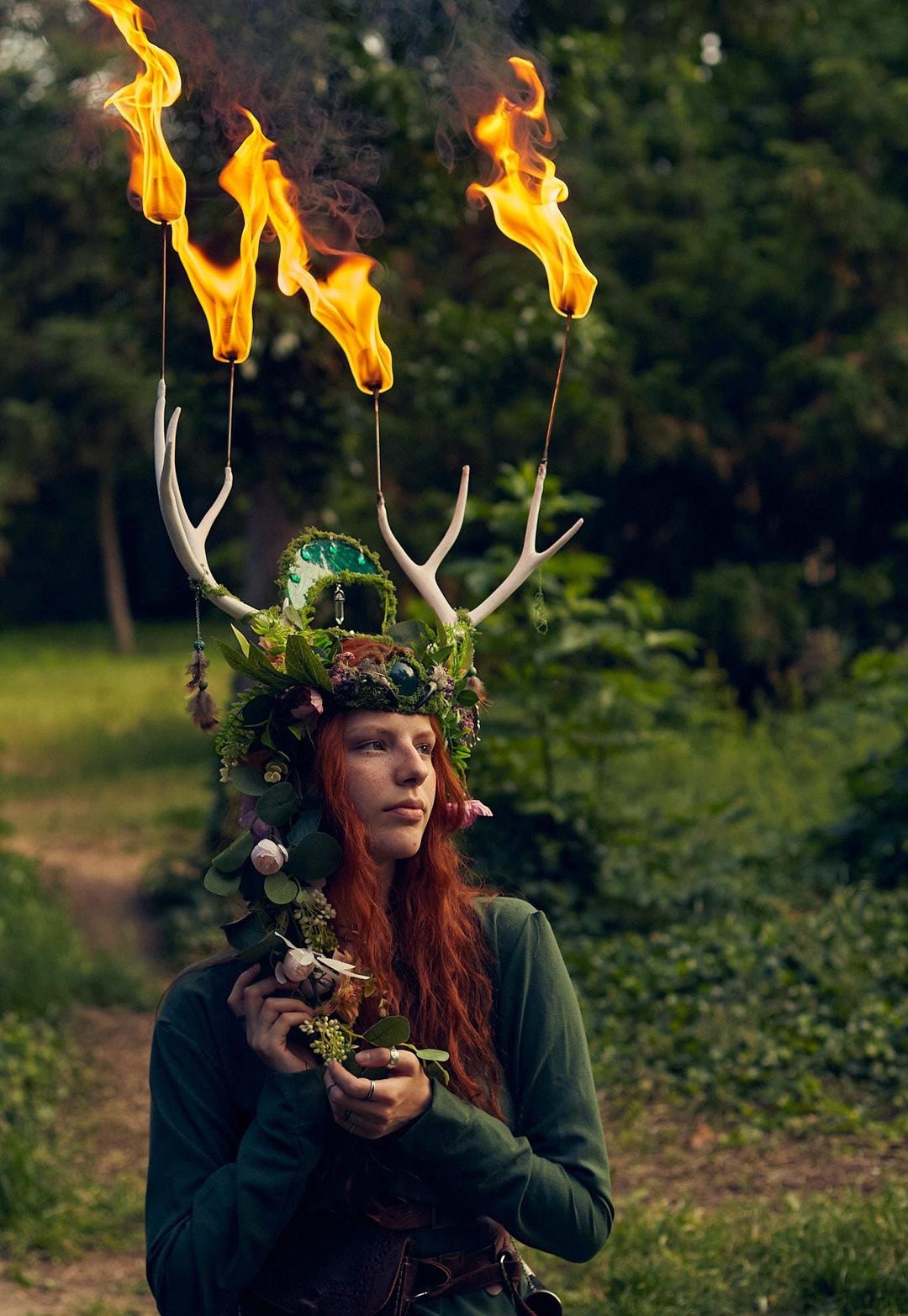Wild Forest Fire Headdress, Horns Fire Crown, Flower Headpiece - Etsy