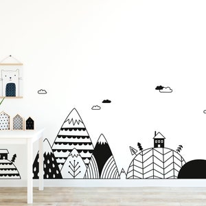 Scandinavian Mountains and Hills Decal Set Mountains Wall Mural, Nordic ...