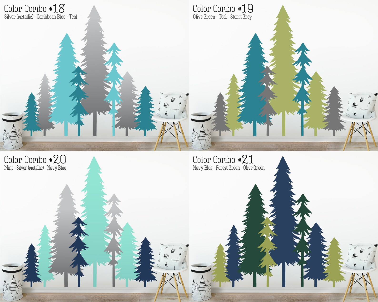 Large Forest Wall Decals - Forest Mural, Tree Decals, Woodland Nursery ...