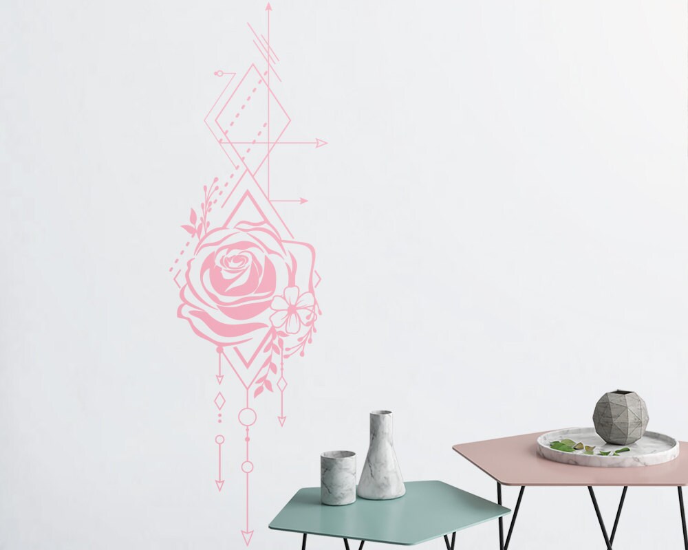 Geometric Rose & Arrows Wall Decal Unique Vinyl Wall Decal | Etsy