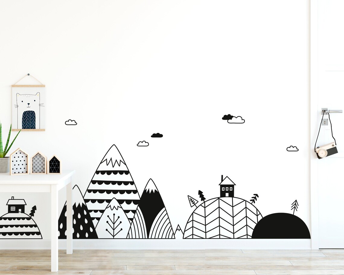 Scandinavian Mountains and Hills Decal Set Mountains Wall - Etsy
