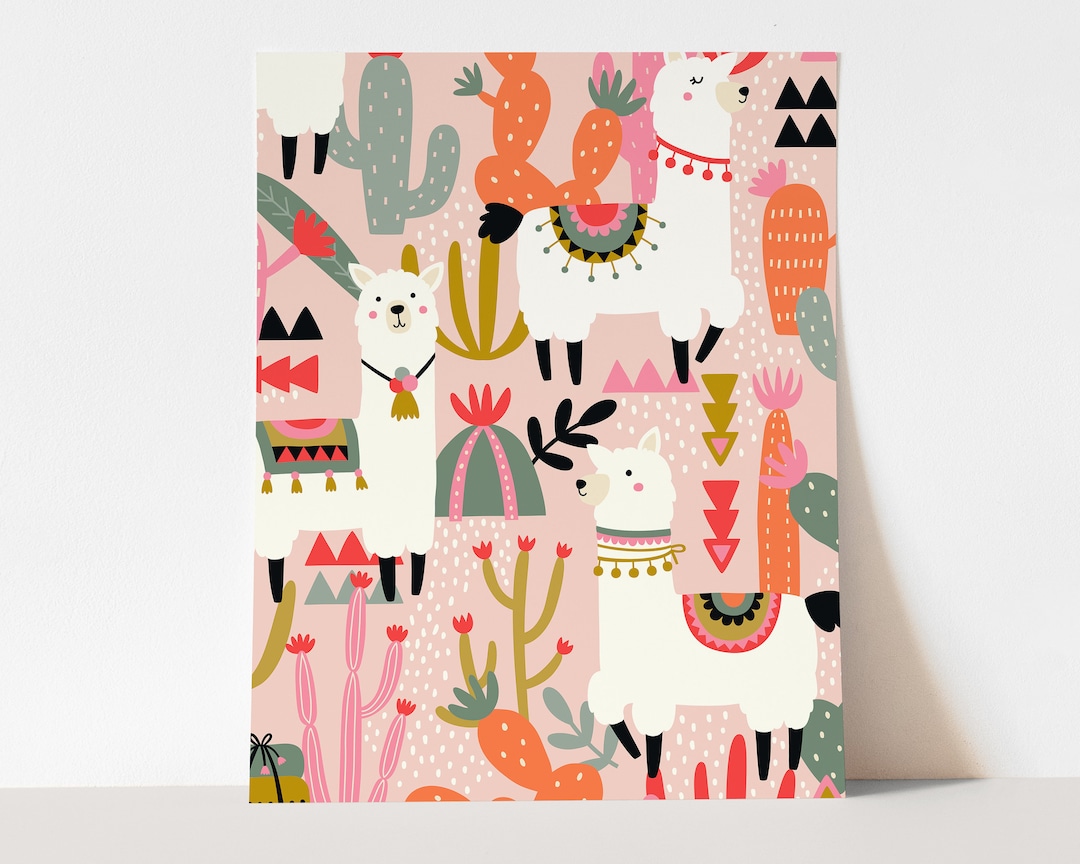 Alpaca Art Print - Digital Wall Art Print, Alpaca Nursery Decor, Cactus ...