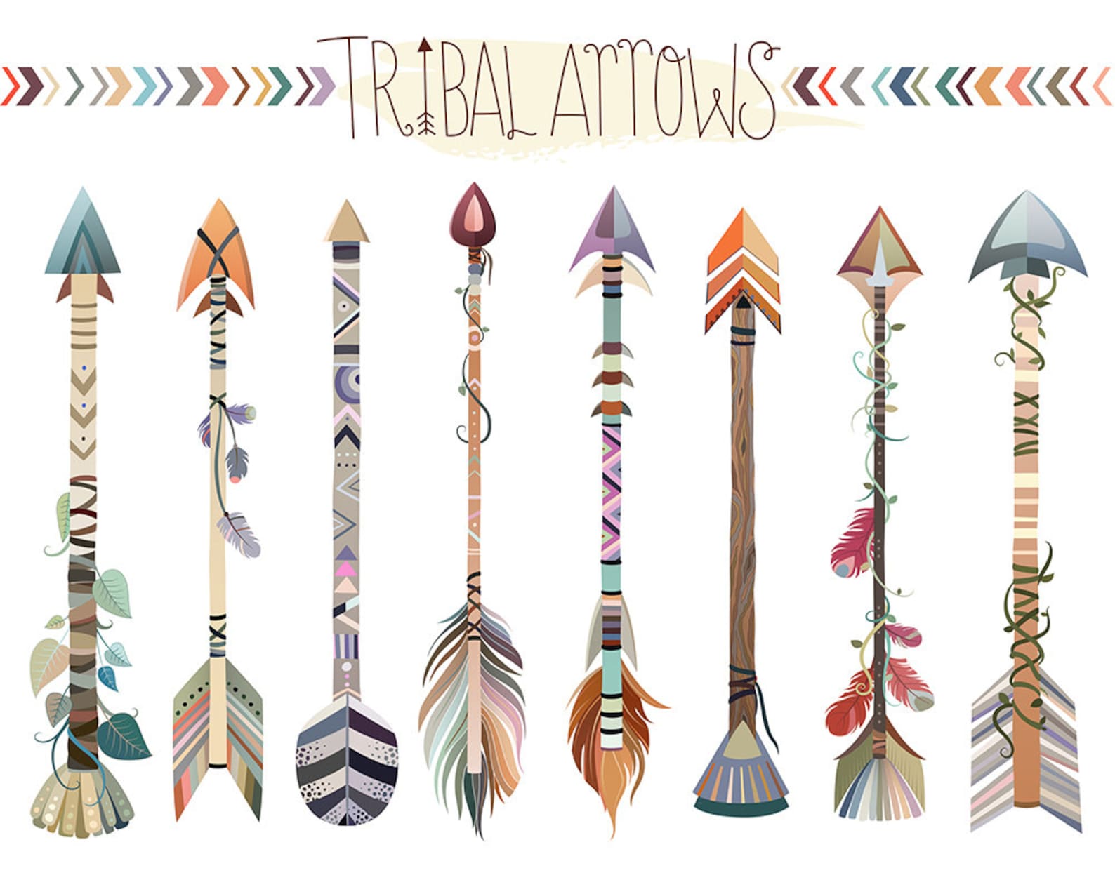 Tribal Arrows Clipart - Set of Vector, PNG & JPG Files - Hand Drawn ...