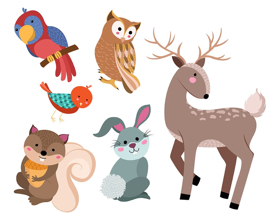 Cute Animals Clip Art - Set of 16 Hand Drawn 300 DPI Vector, PNG, and ...