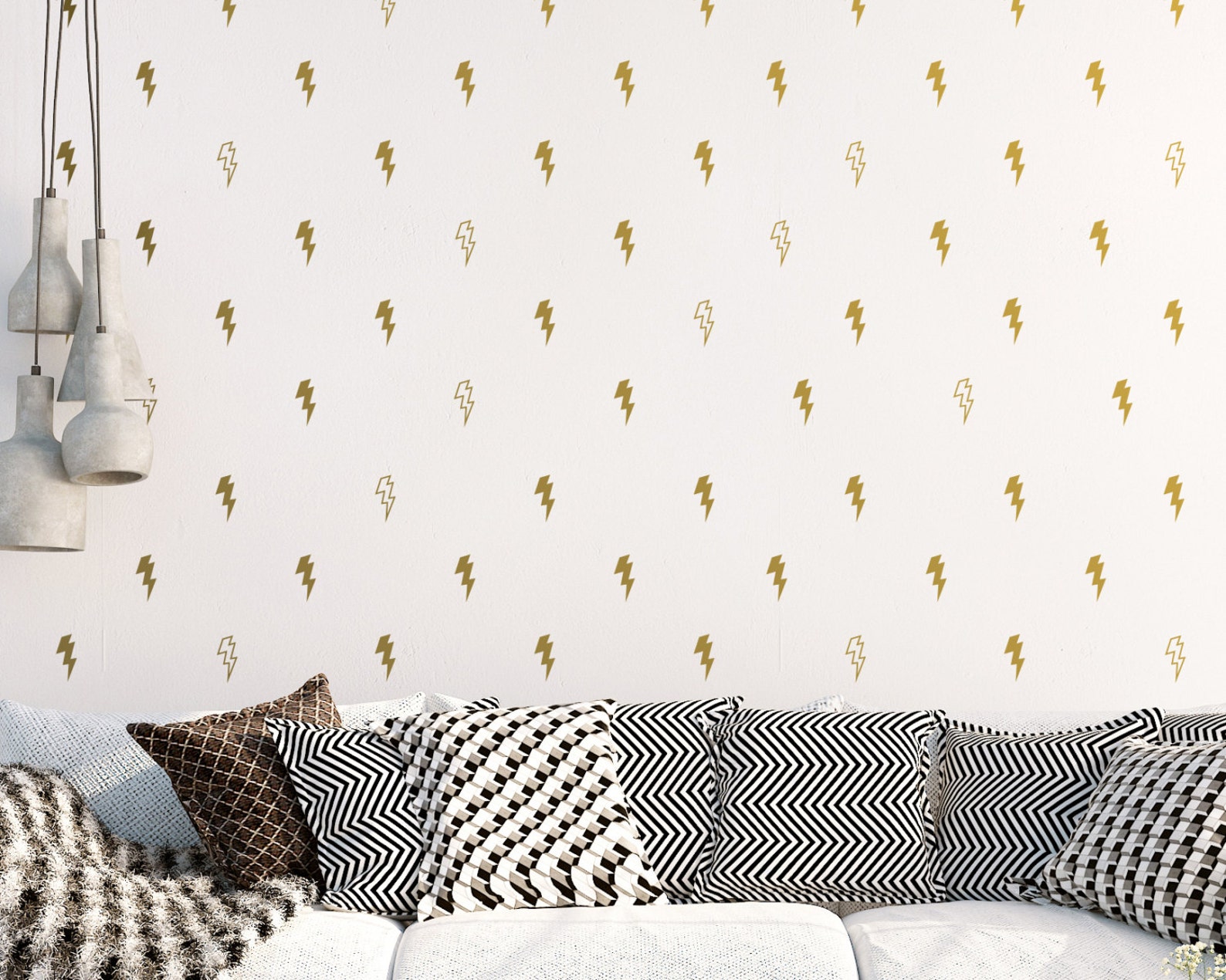 Lightning Wall Decals - Gold Vinyl Decal Set, Unique Wall Decals ...