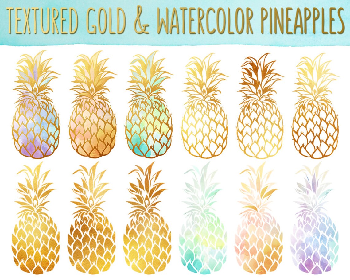 Pineapple Clipart Gold Texture Pineapples Watercolor - Etsy