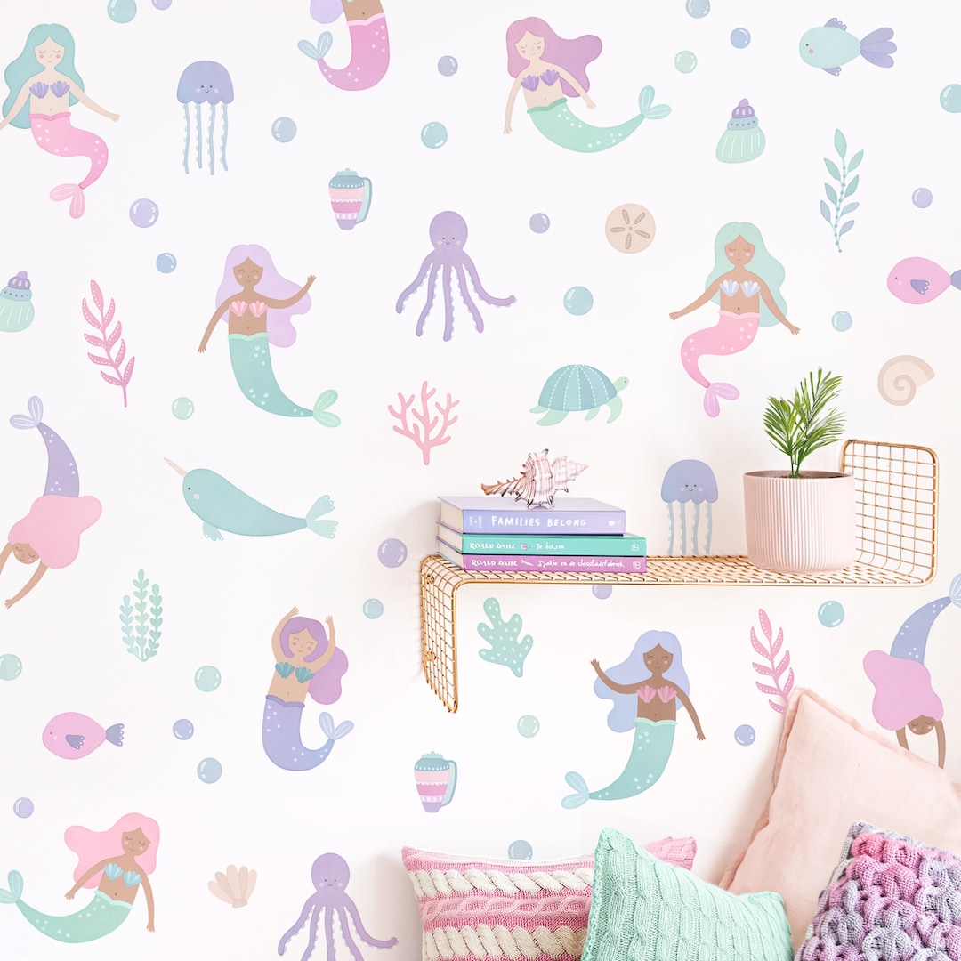 Mermaid Wall Decals - Removable, Reusable Wall Stickers - Watercolor ...