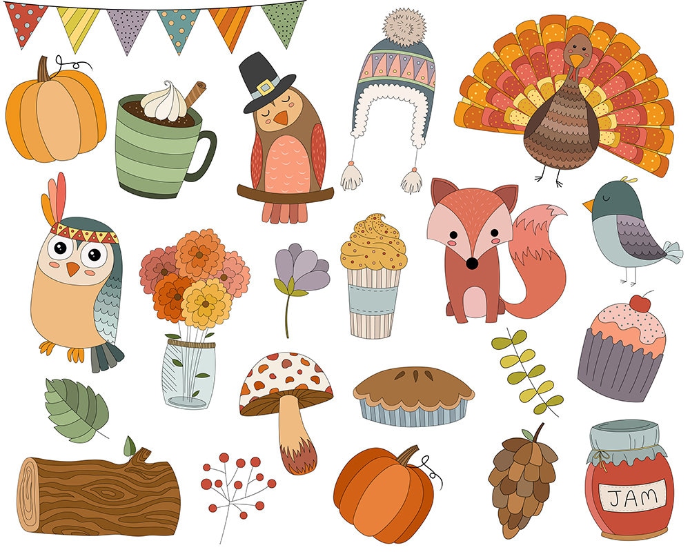 Autumn Doodles Clip Art Set of 22 300 DPI PNG JPG and - Etsy