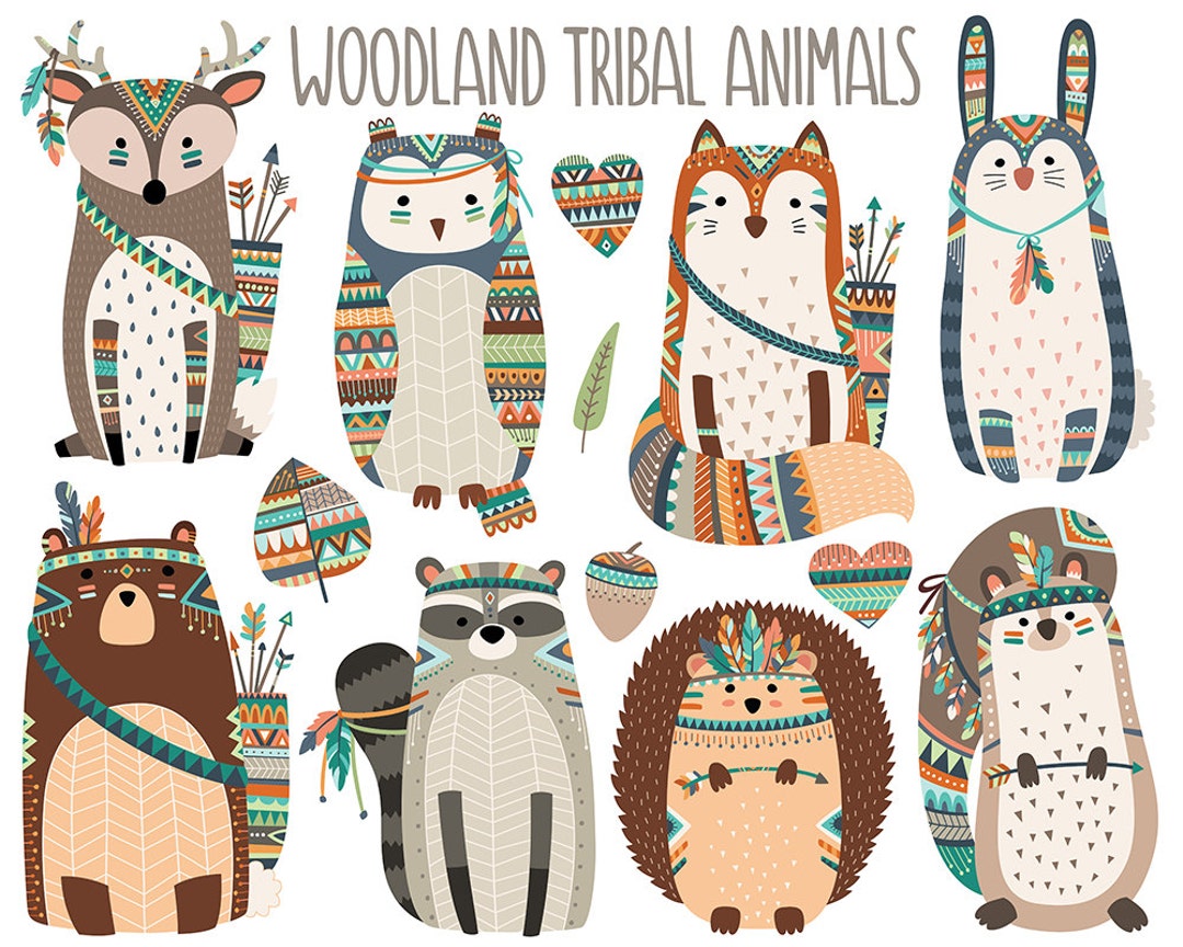 Woodland Tribal Animals Clipart - Forest Animal Clip Art, Tribal ...