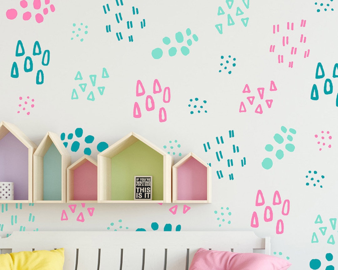 Abstract Pattern Wall Decals, 3-color Hand Drawn Pattern Wall Decals ...