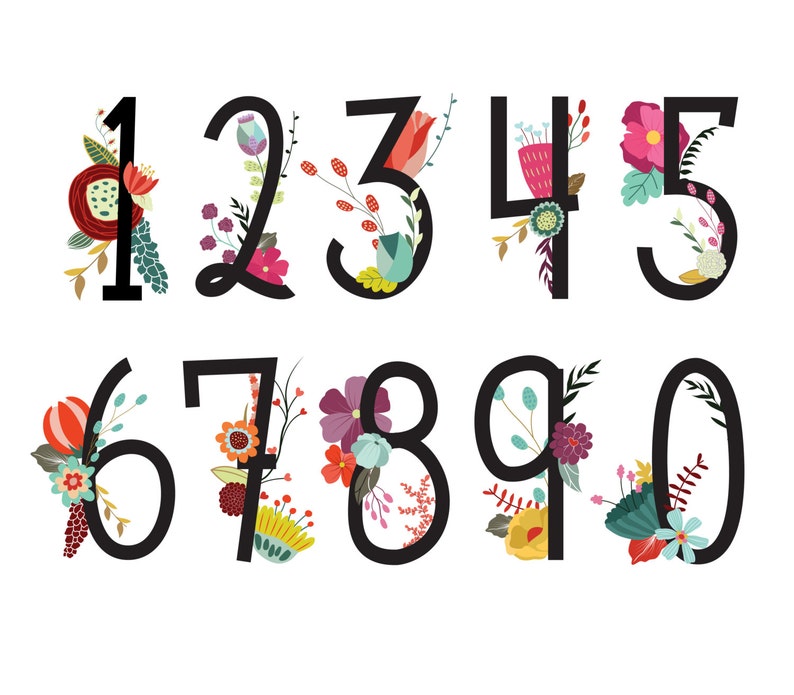 Floral Alphabet and Numbers Clip Art - Set of 36 300 DPI X-large ...