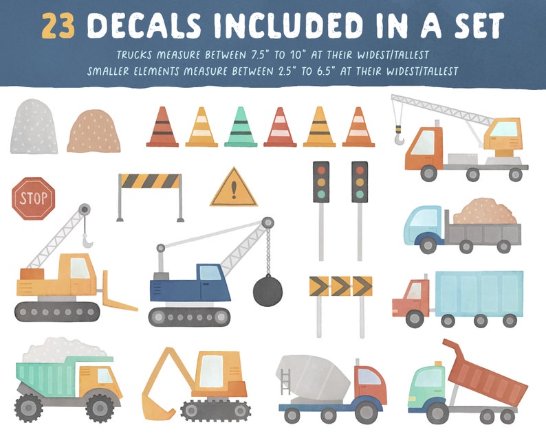 Construction Truck Wall Decals - Nursery Decor, Watercolor Wall Art, Kids Room Decal, Reusable ...