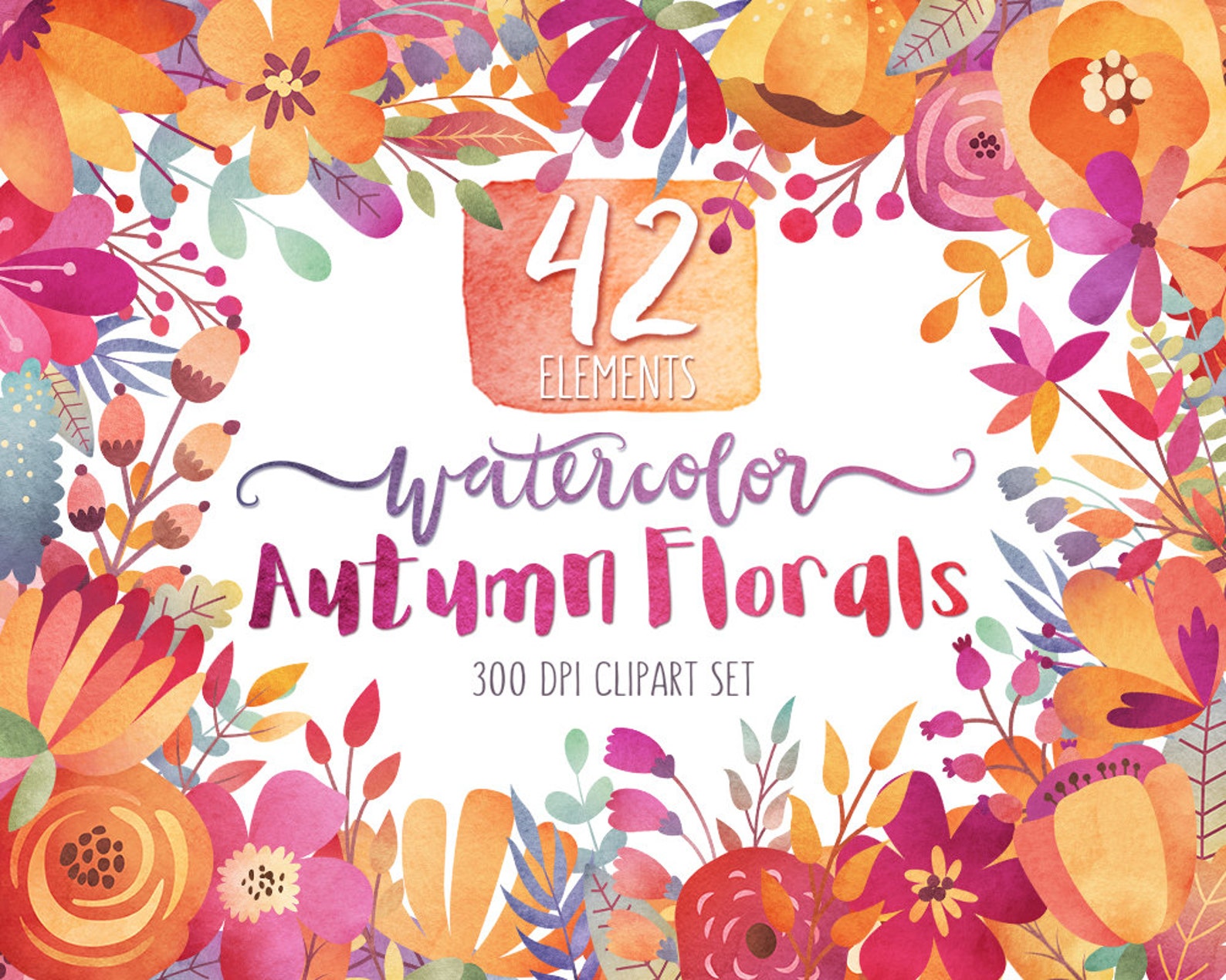 Watercolor Autumn Floral Clipart - Fall Flowers Clipart, Watercolor ...