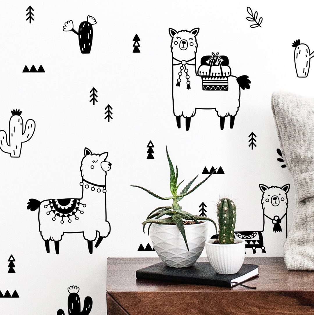 Alpaca and Cactus Decals - Llama Wall Decals, Nursery Wall Decor, Kids ...