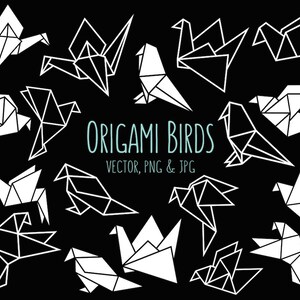 Geometric Origami Birds Clipart - 18 Black & White PNG, JPG and Vector ...
