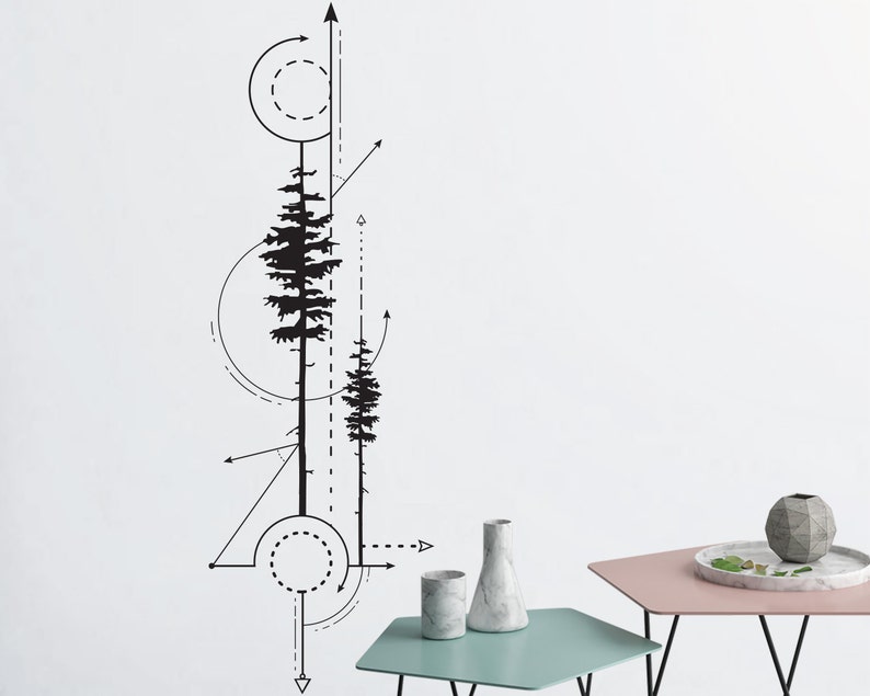 Geometric Pine Trees & Arrows Decal technical Drawing Decal - Etsy