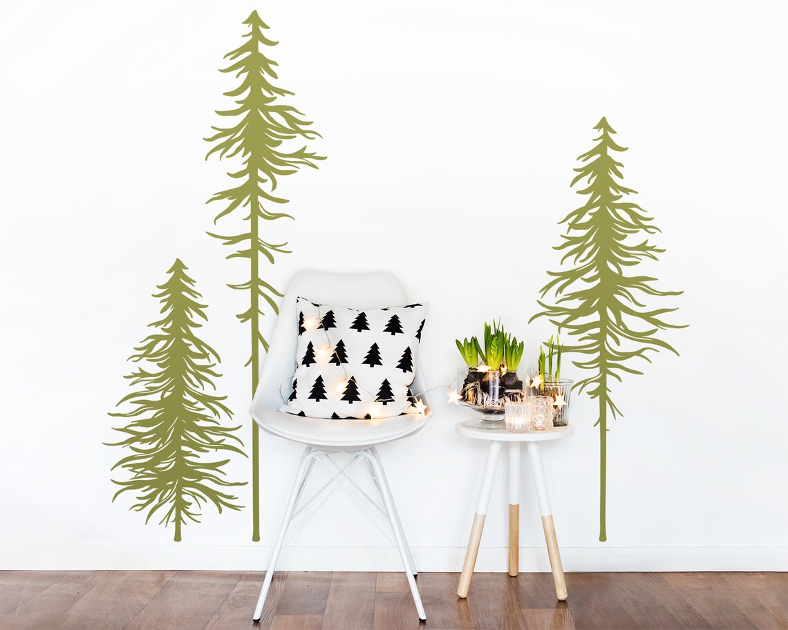 Set of 3 Pine Tree Wall Decals Forest Decals Forest Mural | Etsy