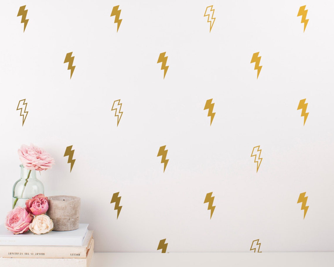 Lightning Wall Decals - Gold Vinyl Decal Set, Unique Wall Decals ...