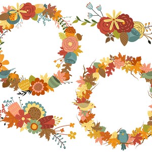 Autumn Wreaths and Fall Floral Designs Clip Art 300 DPI PNG, JPG, and ...