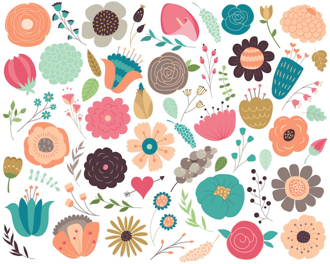Flower Clipart Set and Floral Design Elements - 61 300 DPI PNG & Vector ...
