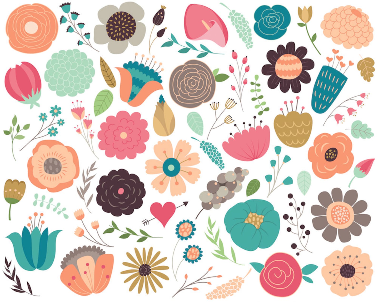 Flower Clipart Set and Floral Design Elements 61 300 DPI PNG - Etsy