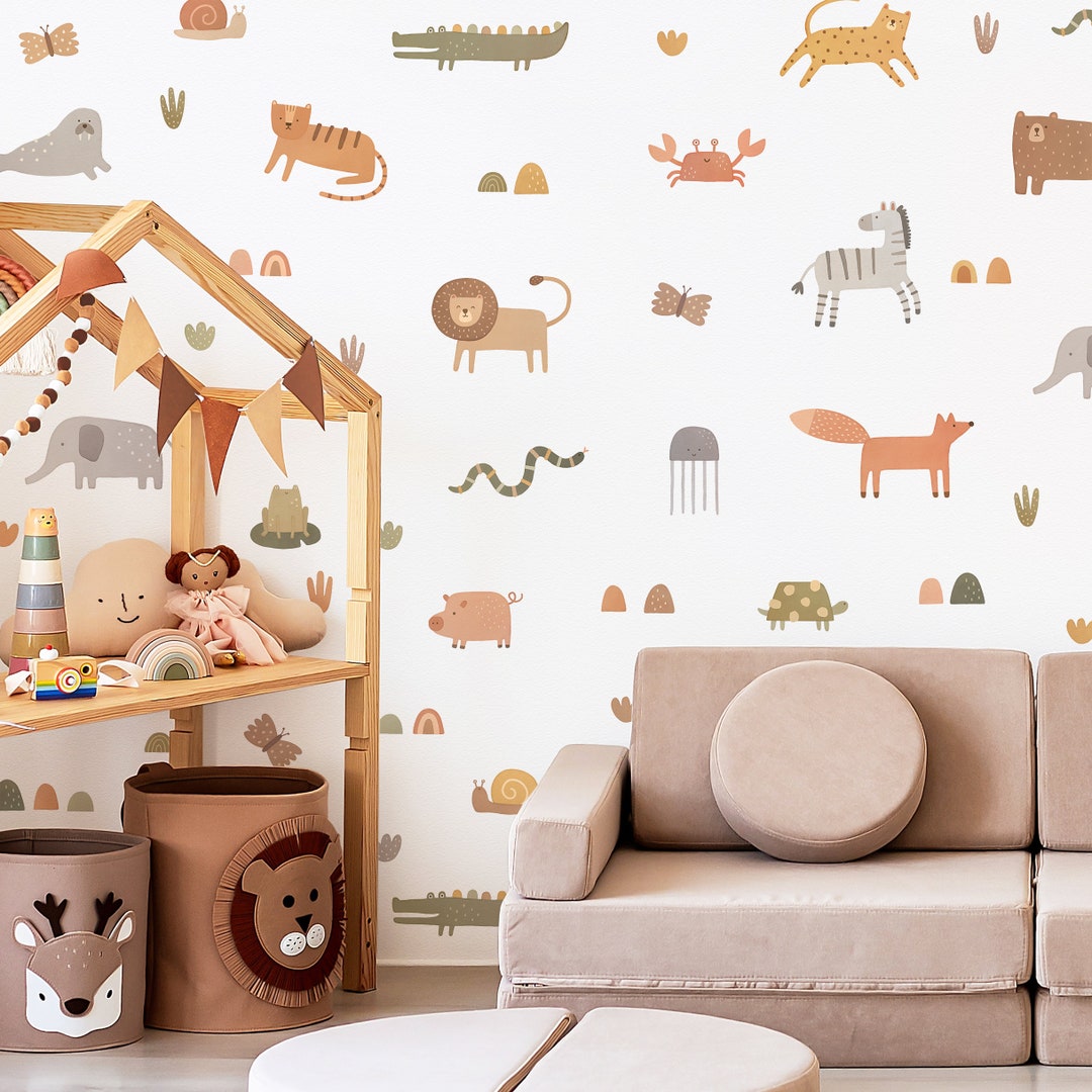 Animal Wall Decals Kids Room Decal, Jungle Animal Nursery Decor ...