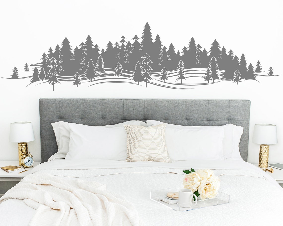 Forest Treescape Wall Decal Mountain Decal Pine Tree Wall - Etsy