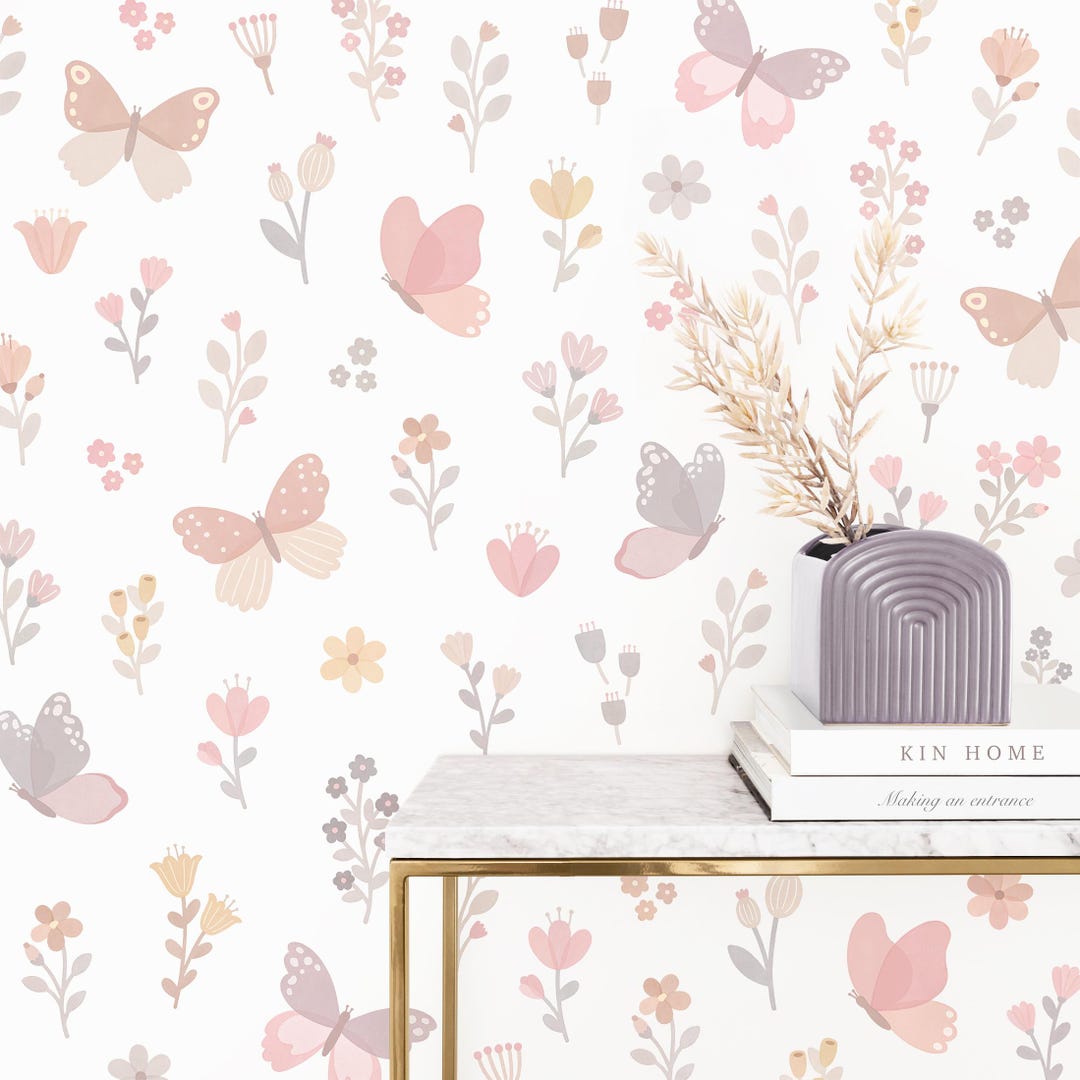 Butterfly Flower Wall Decals - Floral Nursery Decor, Kids Room Wall Art ...