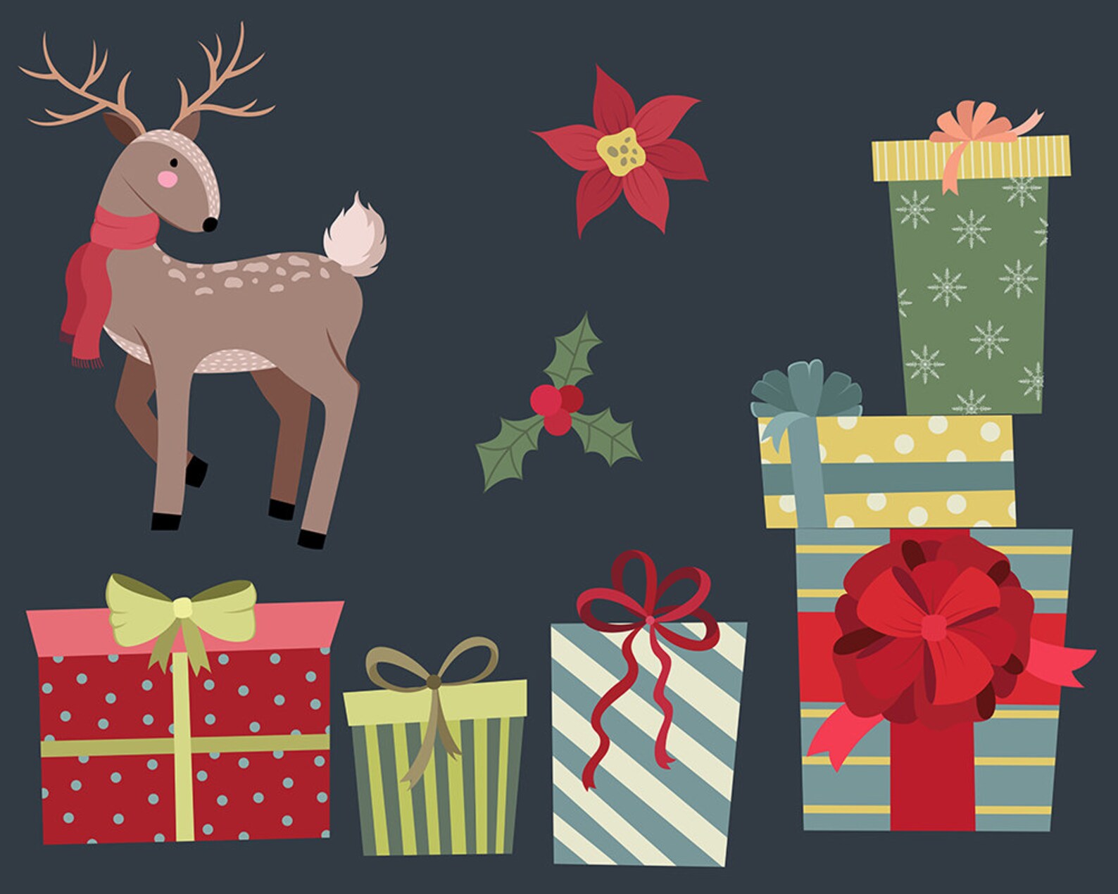 Cute Christmas Clipart Set of 27 300 DPI PNG & Vector Files | Etsy