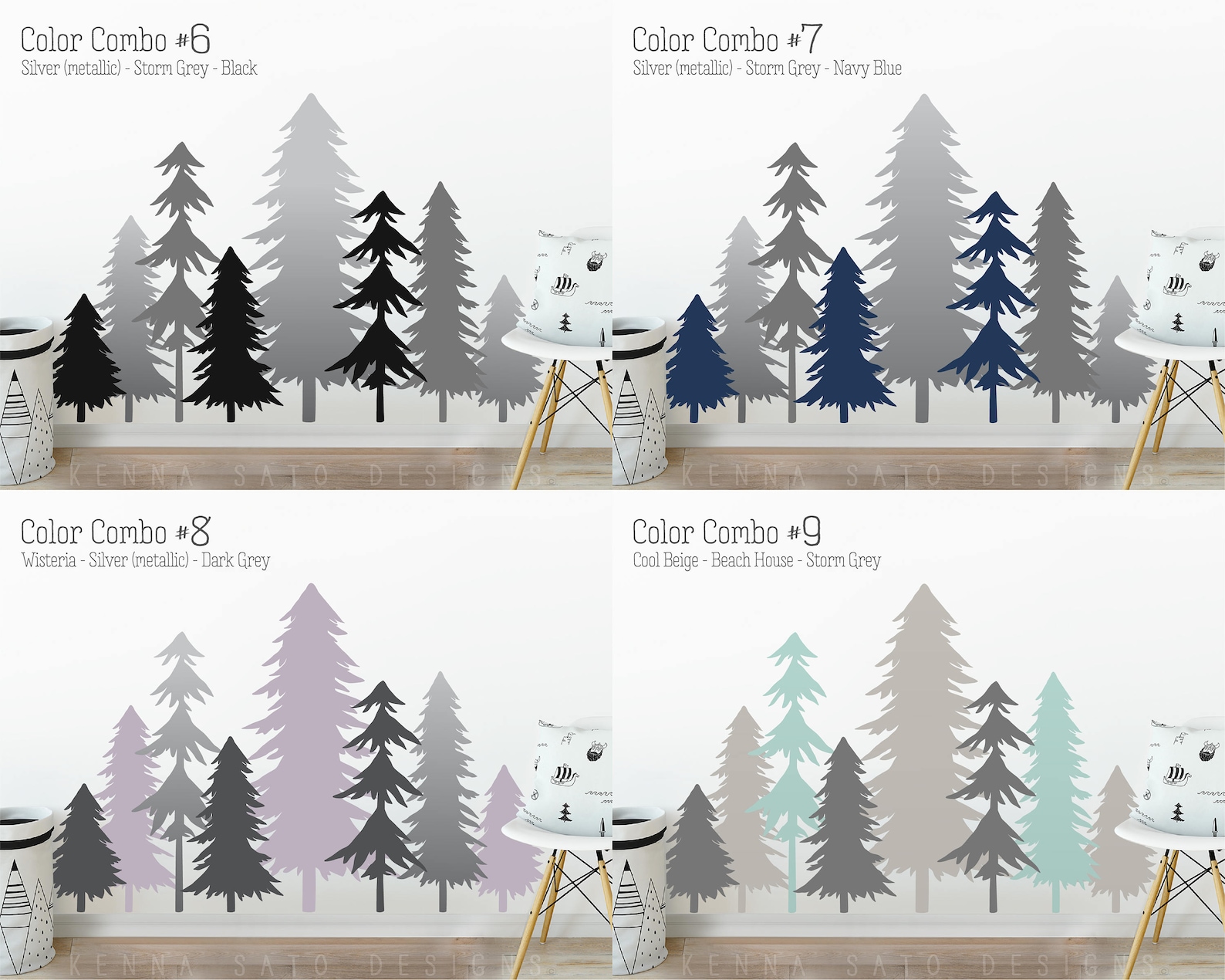 Pine Tree Forest Wall Decals 3 Color Tree Decals Forest - Etsy UK