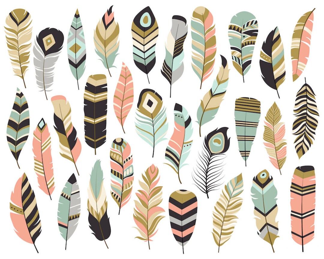 Tribal Feathers Clipart - Set of 31 Vector, PNG & JPG Files - Unique ...