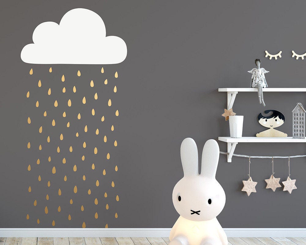 Cloud and Rain Wall Decal 2-color Wall Decal Cloud Decal - Etsy