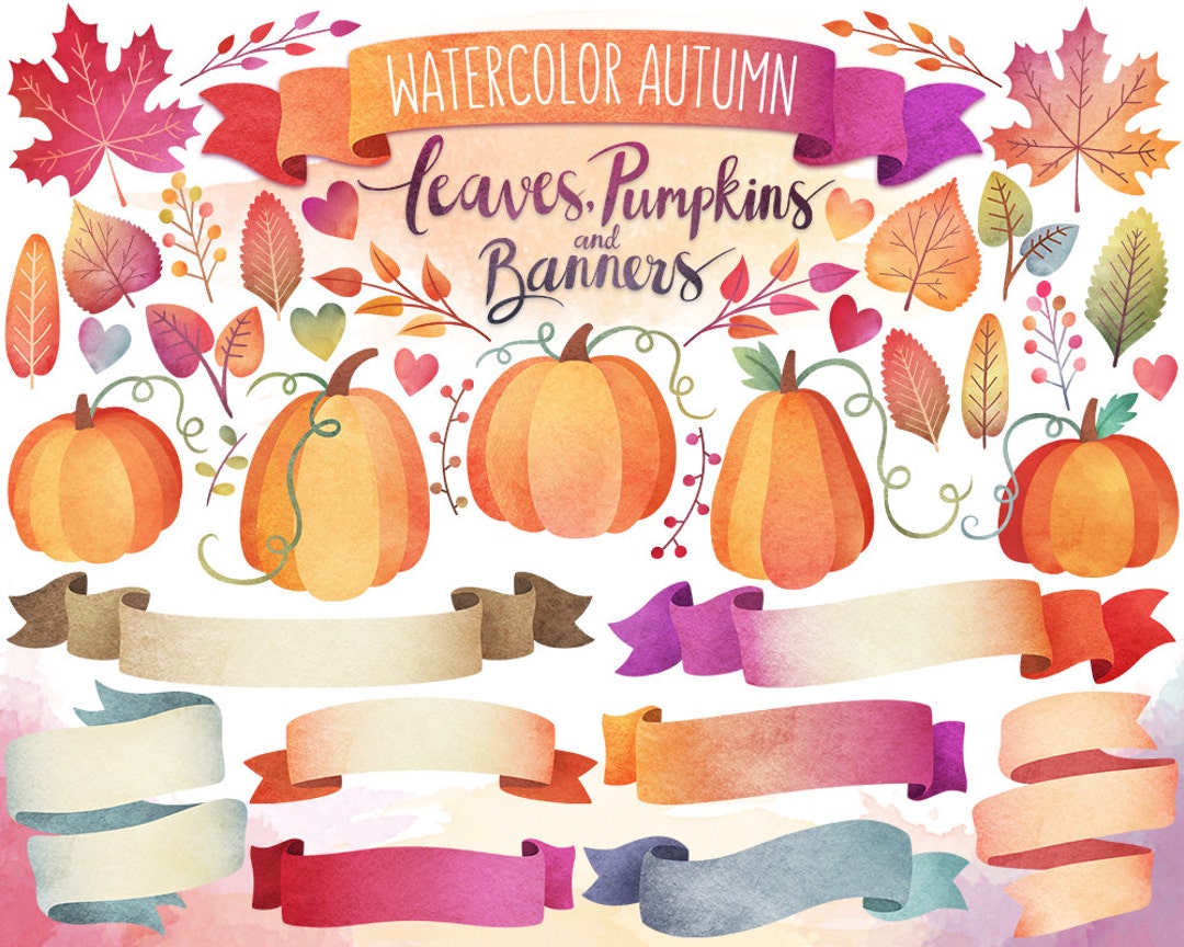 Autumn Clipart - Watercolor Clipart, Autumn Leaves, Pumpkins, and ...