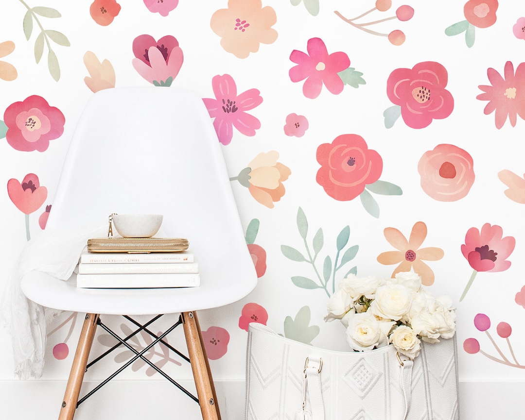 Flower Wall Decals - Nursery Decor, Watercolor Floral Wall Art, Kids ...