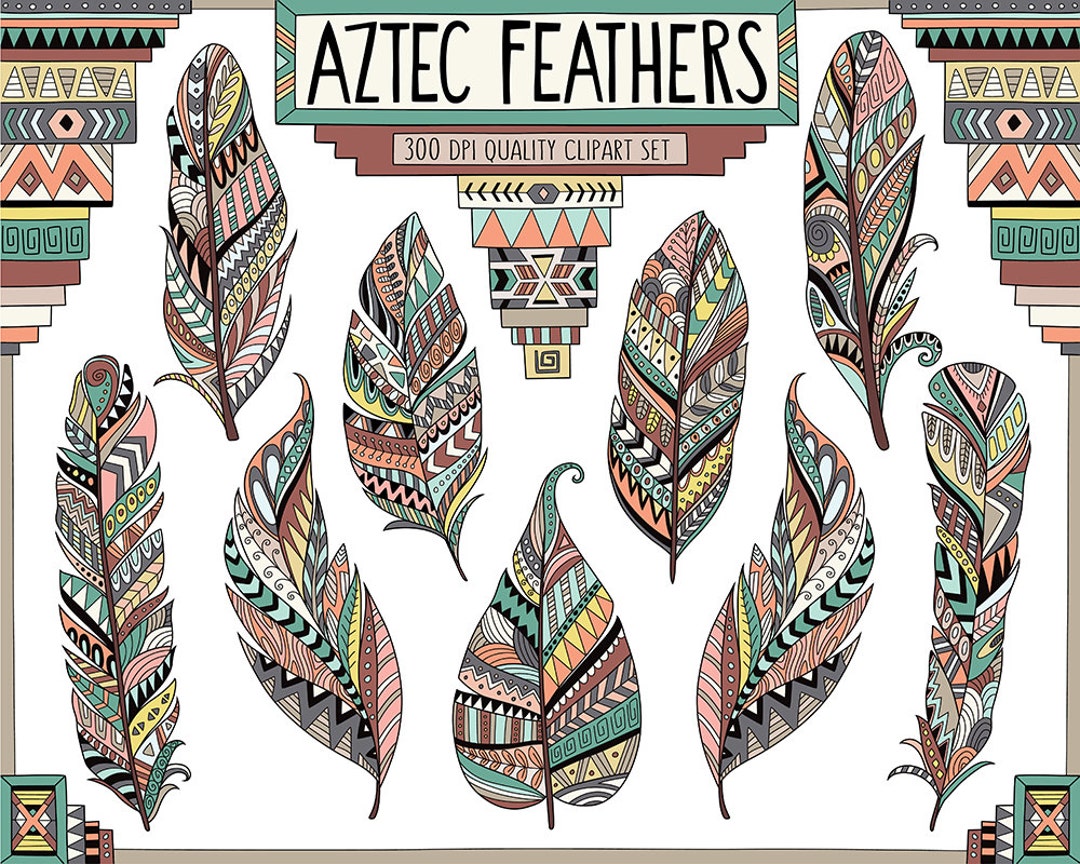 Aztec Tribal Feathers Clipart - Patterned Feather Clipart, Vector ...